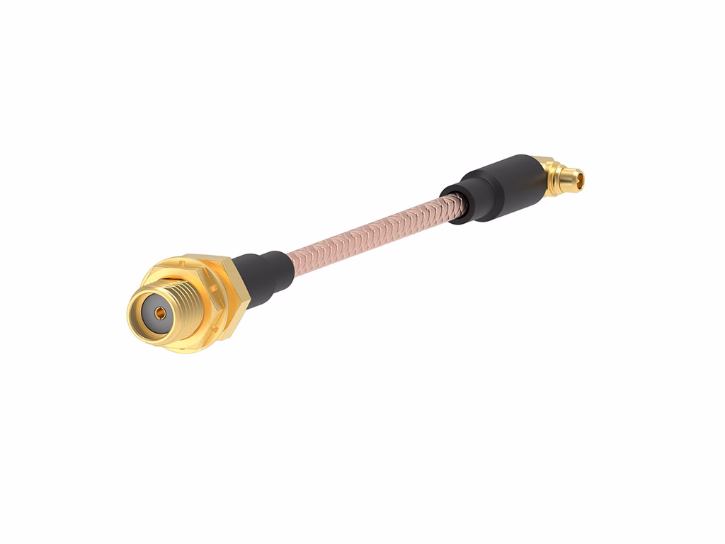 SMA Right-Angle Bulkhead Jack Rear Mount to SMA Right-Angle Plug on RG-174 Cable, 152.40mm Length, 50 Ohms