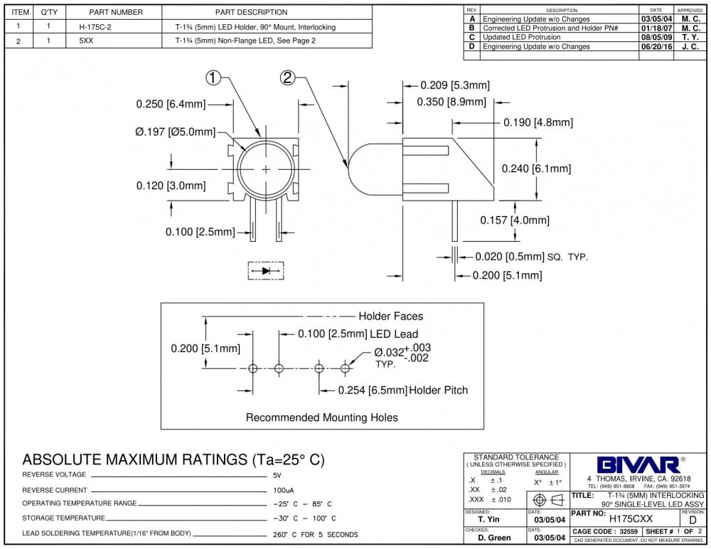 BIVAR H175CYD technical drawing page 1