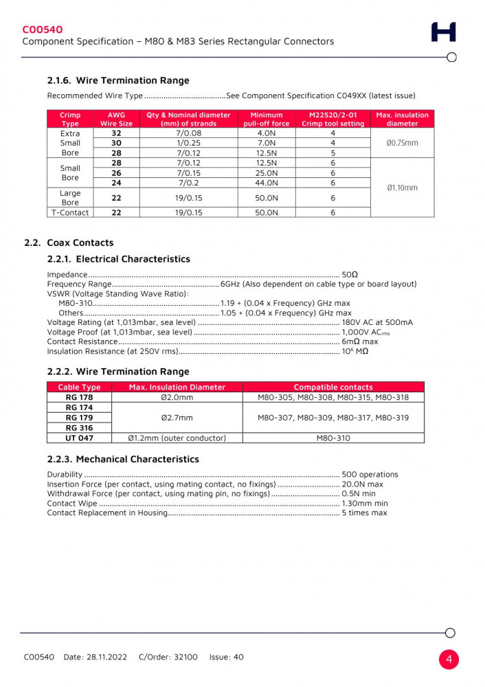 Harwin Datamate specification page 4