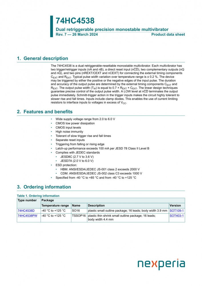 74HC4538D datasheet page 1