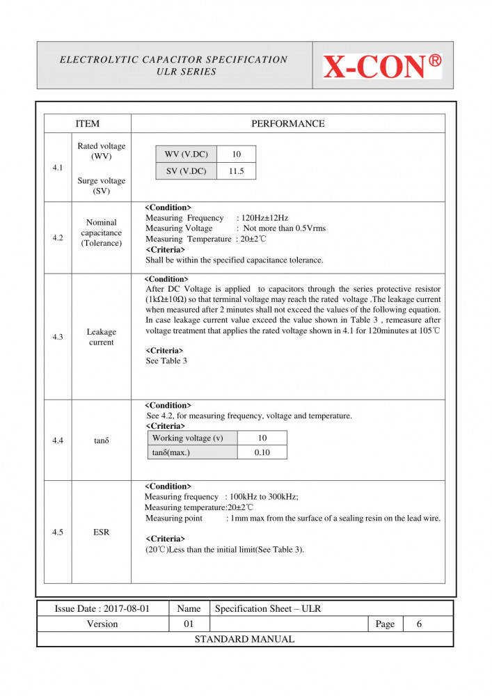 ULR specification sheet, page 7