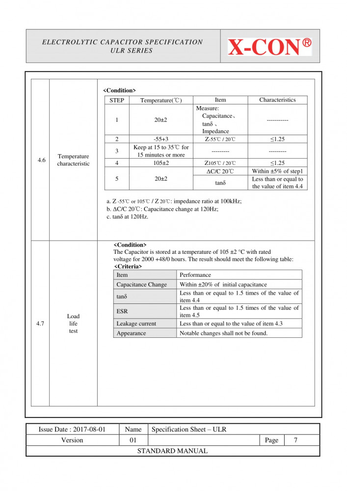 ULR specification sheet, page 8