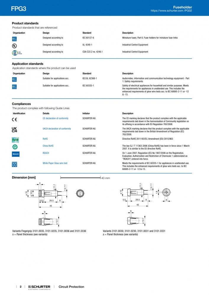 SCHURTER 3101.0230 technical document page 2