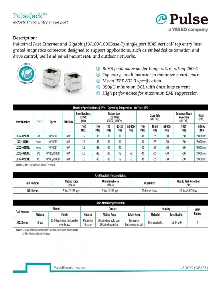JXD2 series datasheet page 1