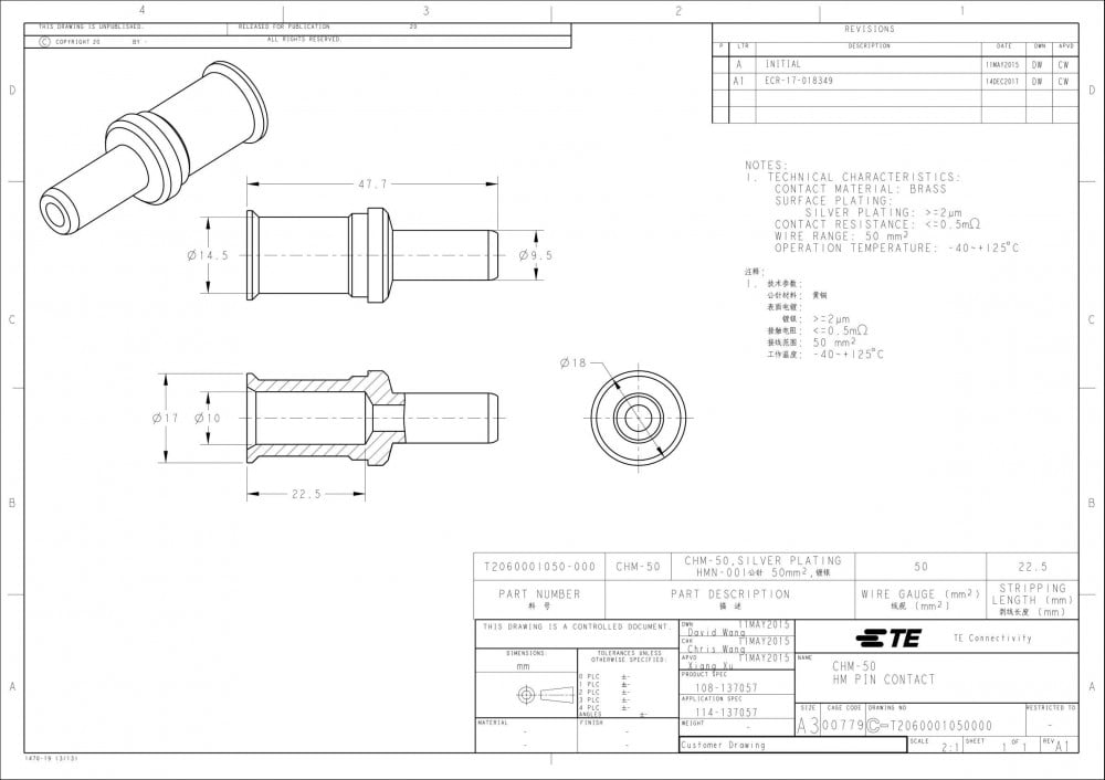 TE Connectivity T2060001050-000 technical drawing preview