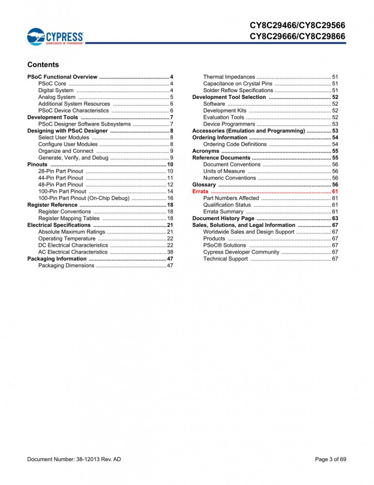 CY8C29466-24PVXI datasheet page 4