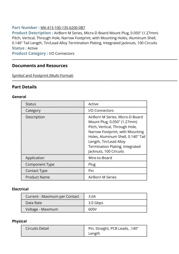 Technical document page 1 for MK-413-100-135-6200-0B7