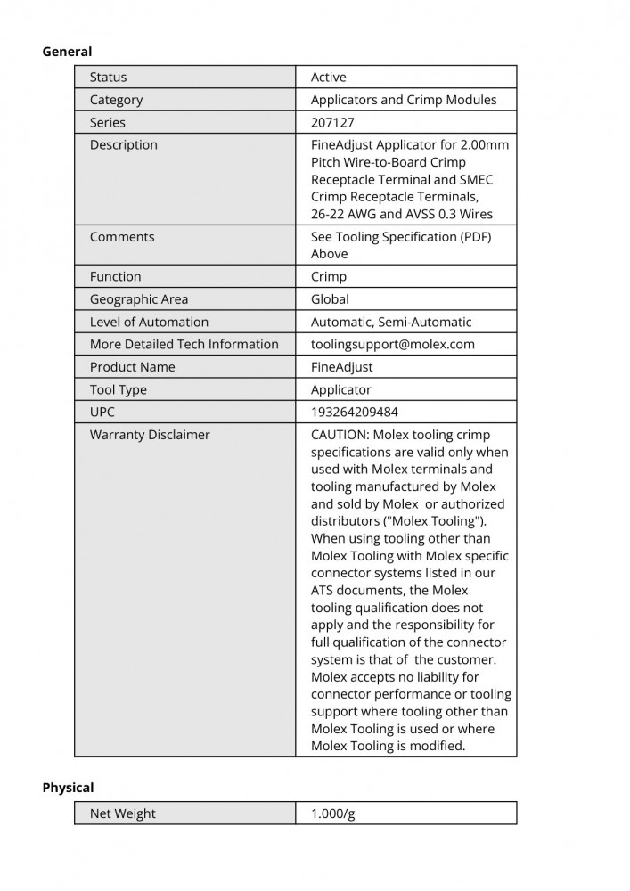 Molex 2037021900 tooling document page 2