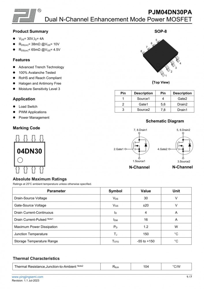PJM04DN30PA datasheet page 1