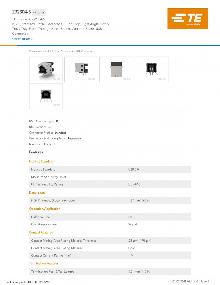 TE Connectivity 292304-5 document page 1