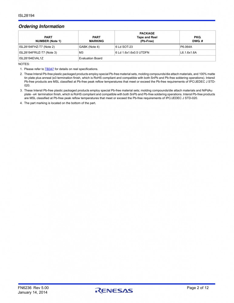 ISL28194 datasheet page 2