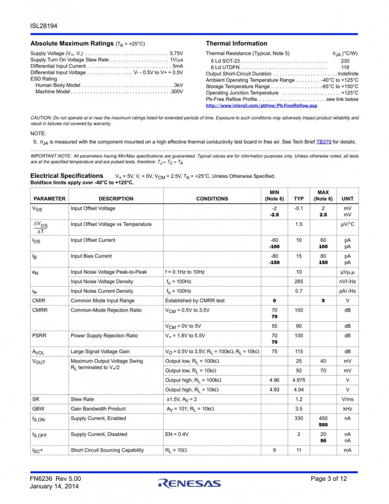 ISL28194 datasheet page 3