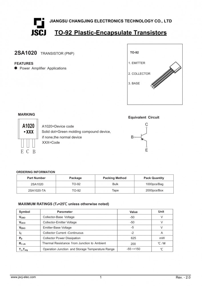 2SA1020-TA datasheet page 1