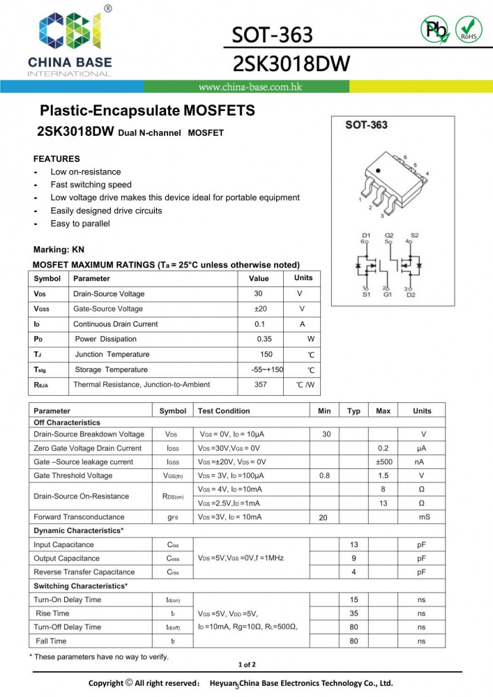 2SK3018DW datasheet page 1