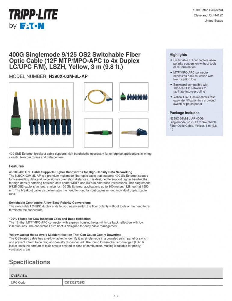 N390X-03M-8L-AP technical document page 1