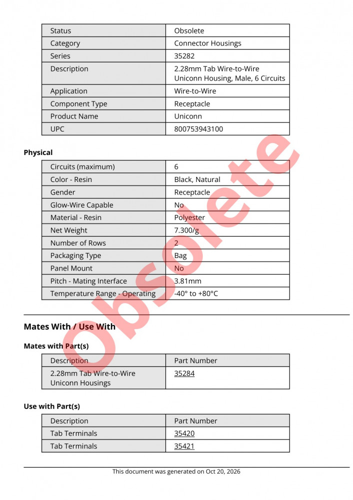 Product document image 2 for MOLEX 352820610