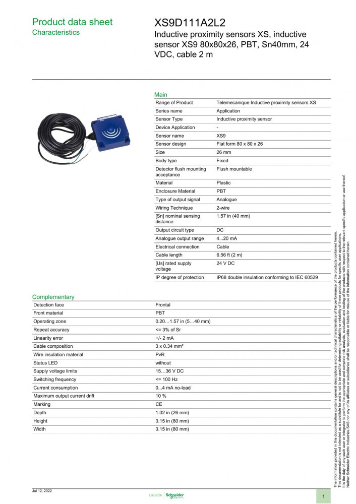 XS9D111A2L2 technical document page 1