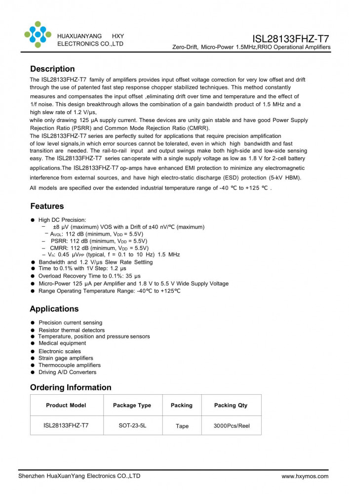 ISL28133FHZ-T7-HXY datasheet page 1