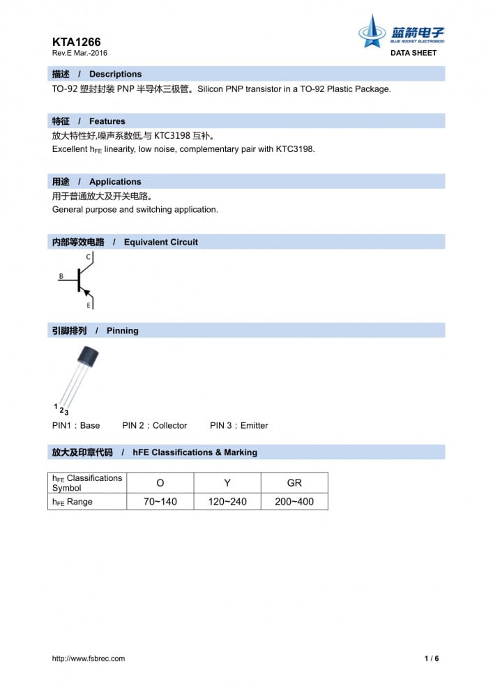 KTA1266 datasheet page 1