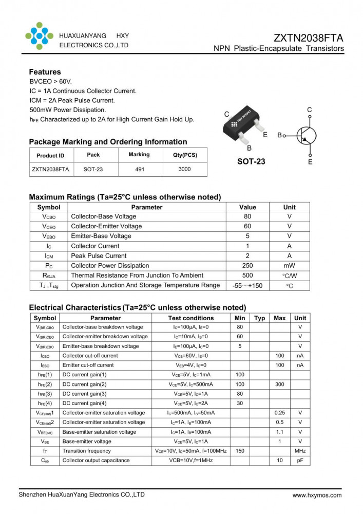 ZXTN2038FTA-HXY datasheet page 1