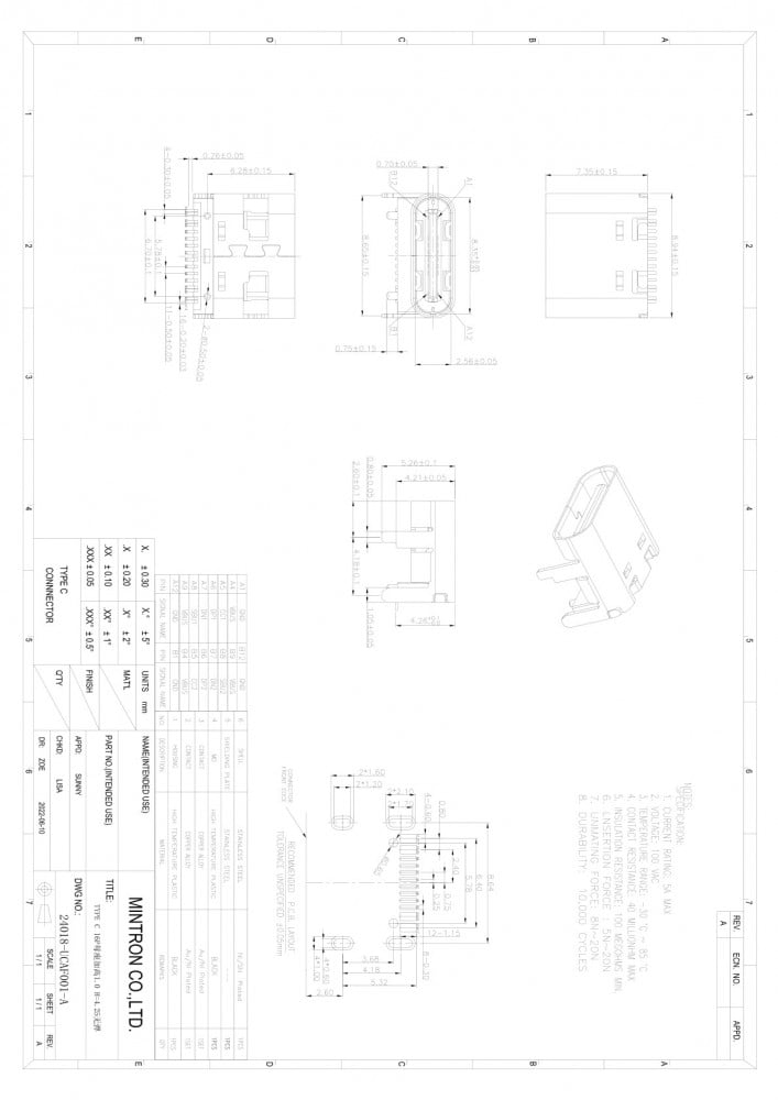 MINTRON 24018-UCAF001-A technical drawing