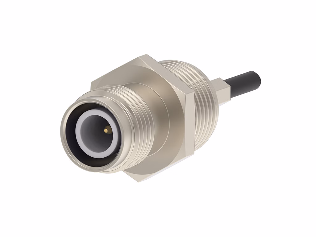 TNC Jack, Straight, Bulkhead, Crimp, RG-174, RG-188 and RG-316 Cable, Brass Body, Tri-Metal Plated, IP68, 50 Ohms