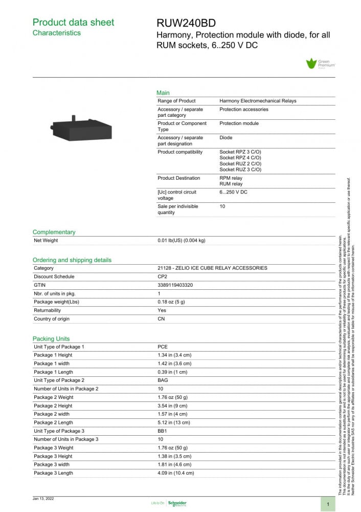 RUW240BD product documentation page 1