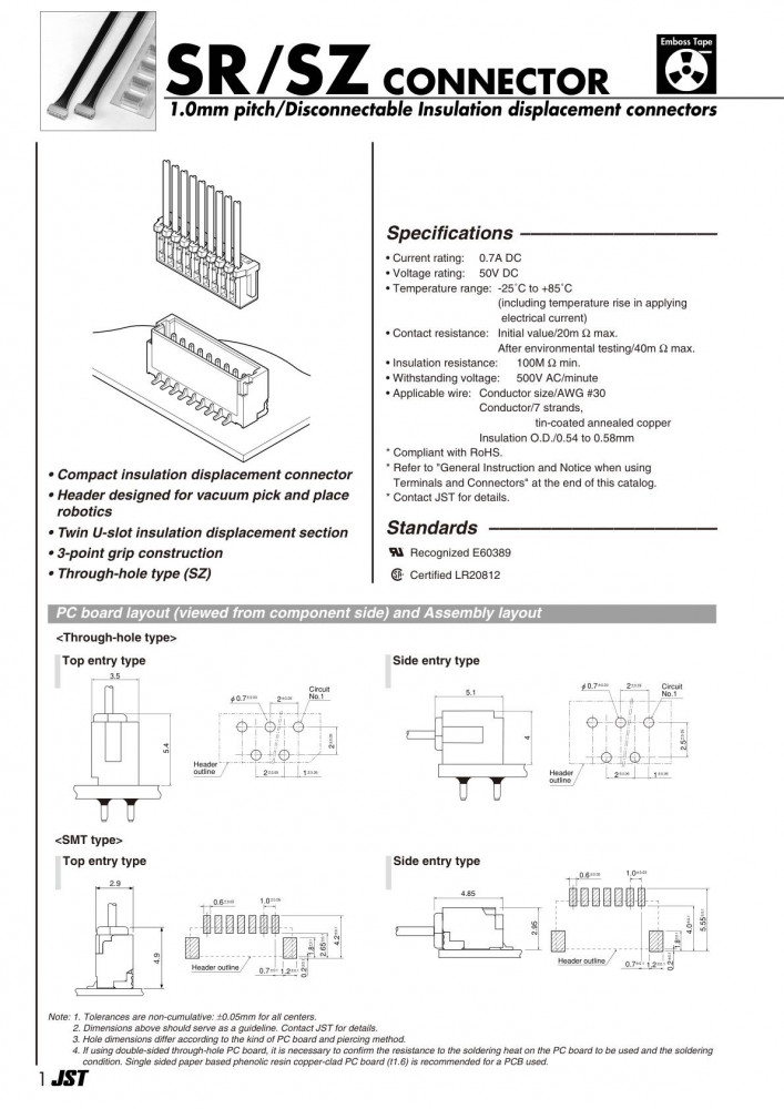 JST SR/SZ connector catalog page 1