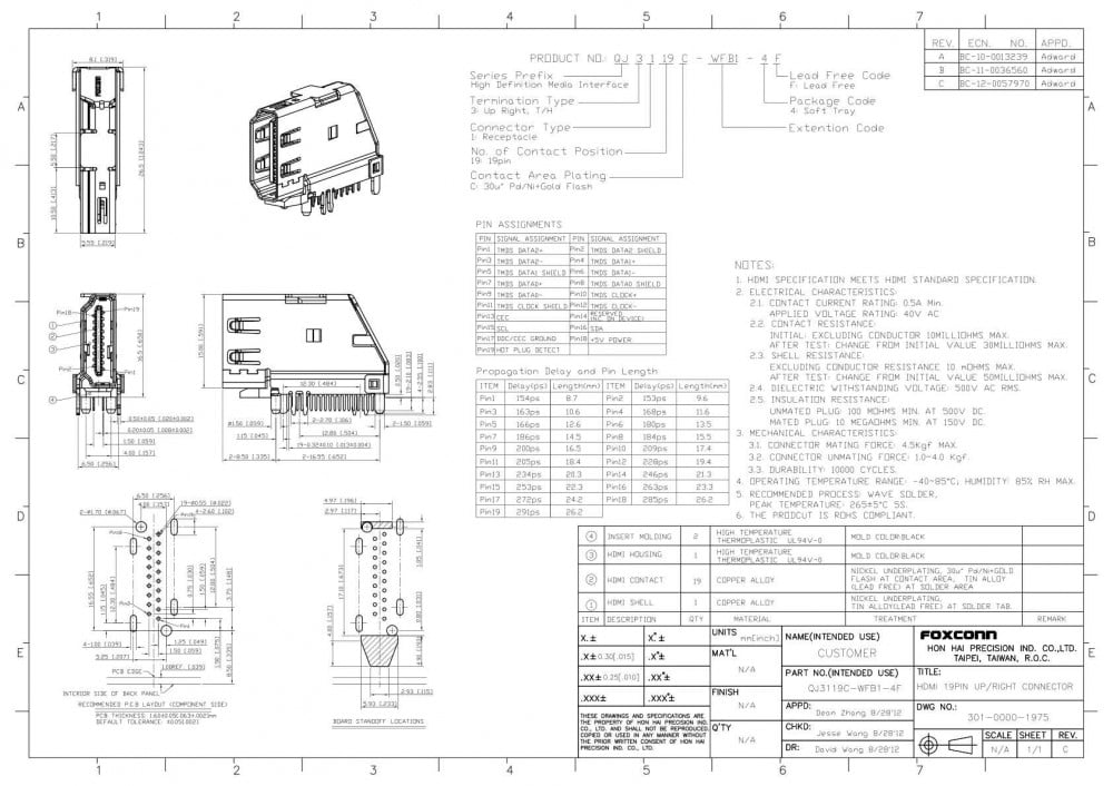FOXCONN QJ3119C-WFB1-4F technical drawing preview