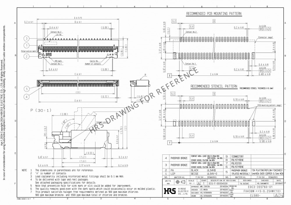 HRS FH43BW technical document page 1
