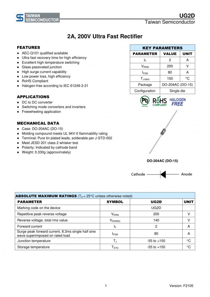 UG2D datasheet page 1