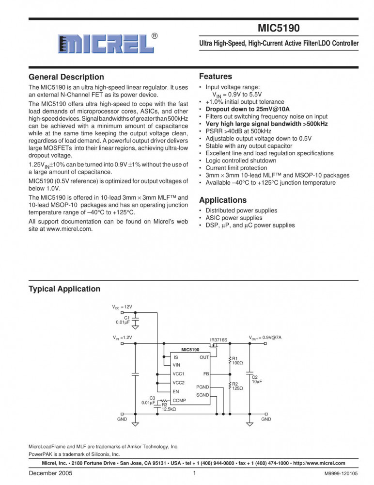 MIC5190BMM-TR datasheet page 1