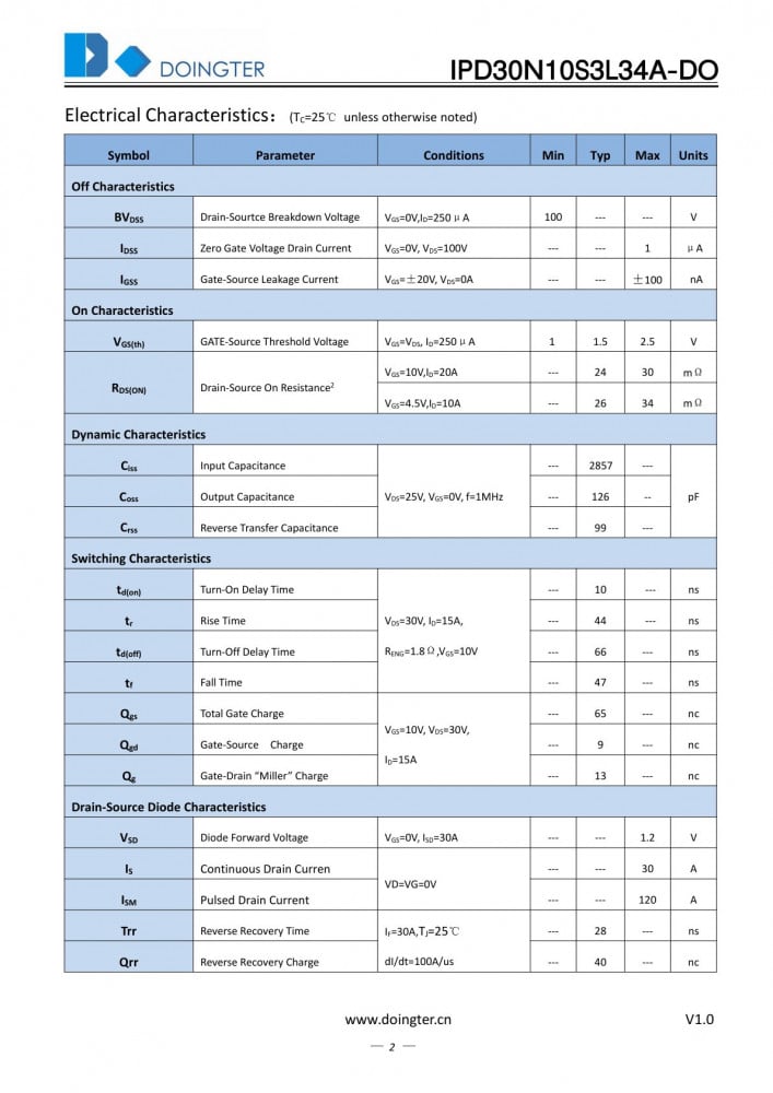 IPD30N10S3L34A-DO datasheet page 2