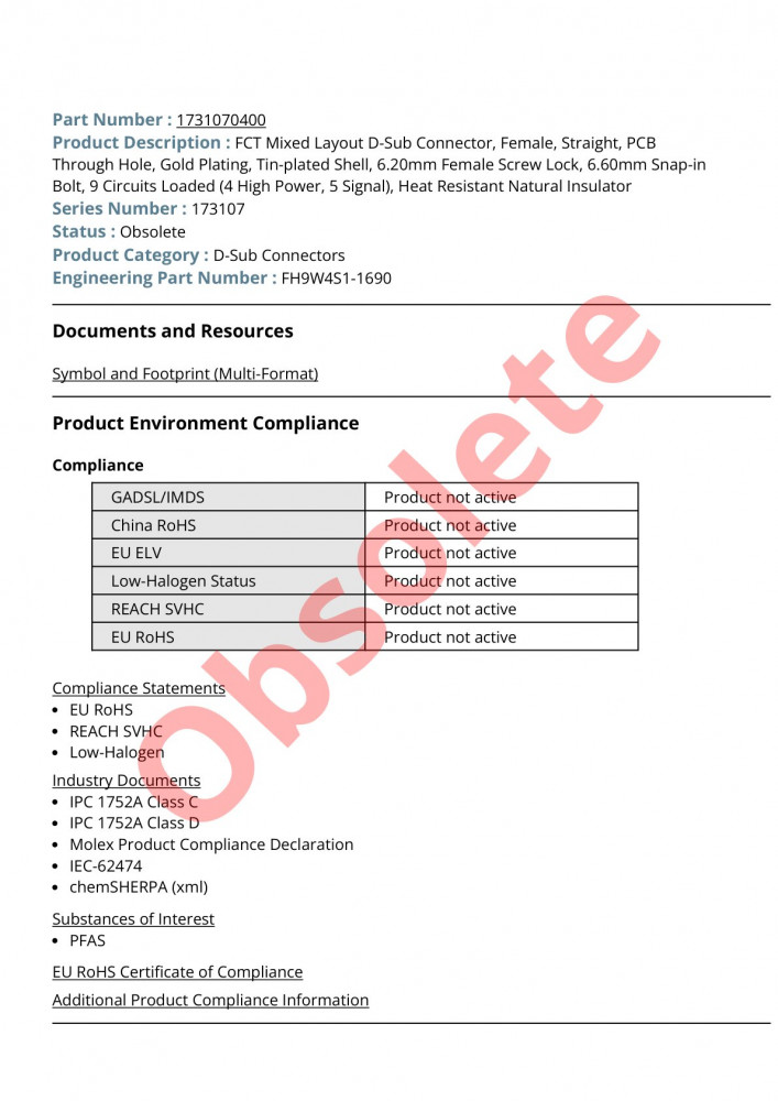 MOLEX 1731070400 technical document, page 1