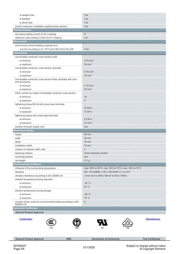 5SY6503-7CC technical document page 2
