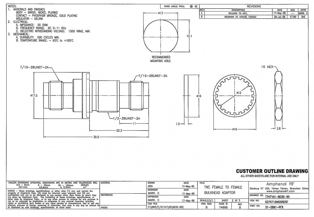 Amphenol 031-5891-RFX technical drawing preview