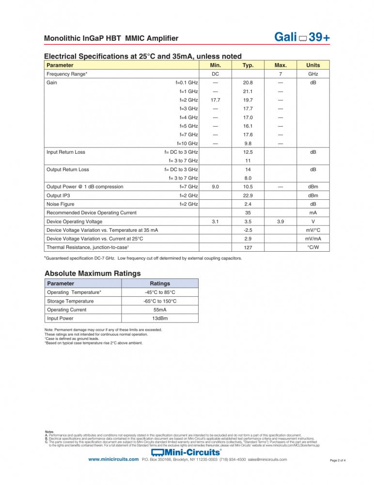 GALI-39+ technical document page 2