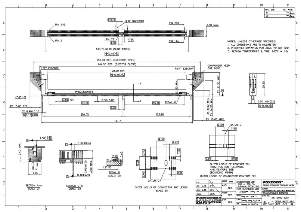 FOXCONN AH58897-T2B20-3F drawing page 1