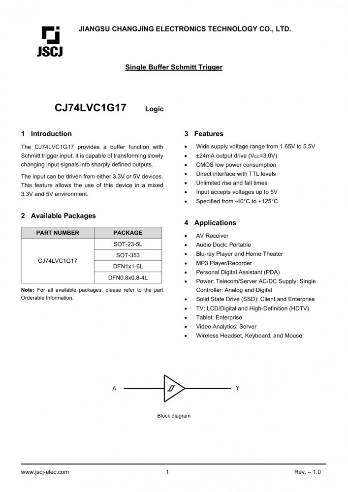 CJ74LVC1G17DJN datasheet page 1