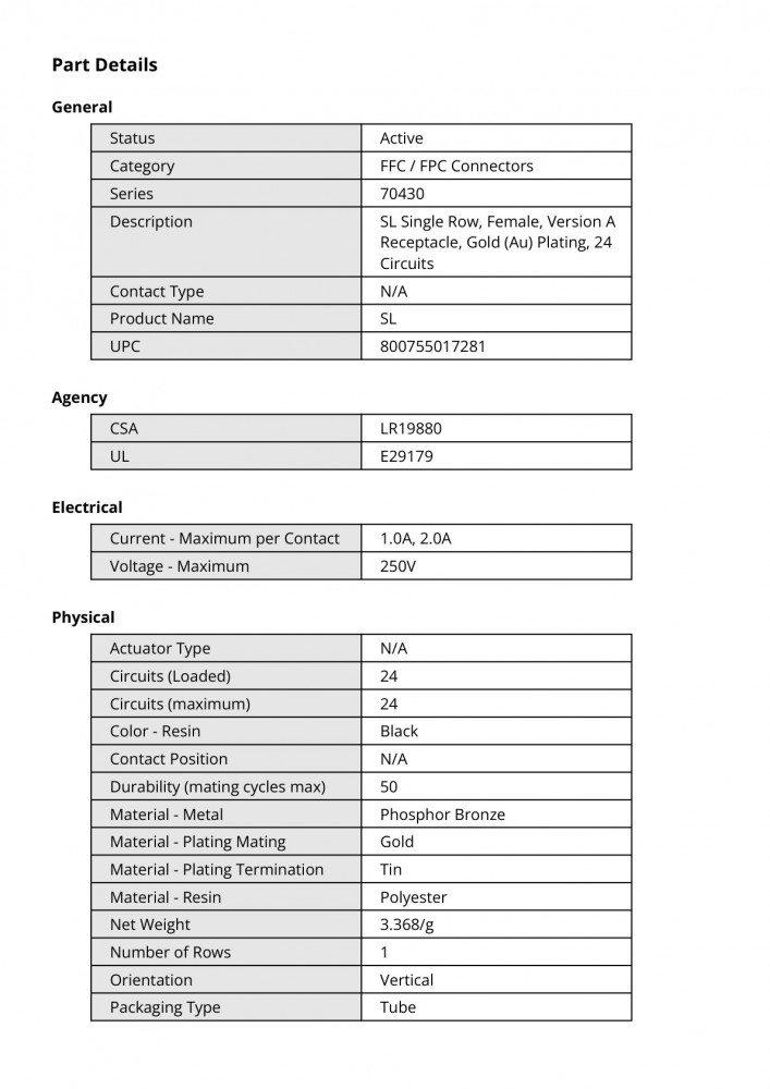 Technical document image 2 for MOLEX 15474240