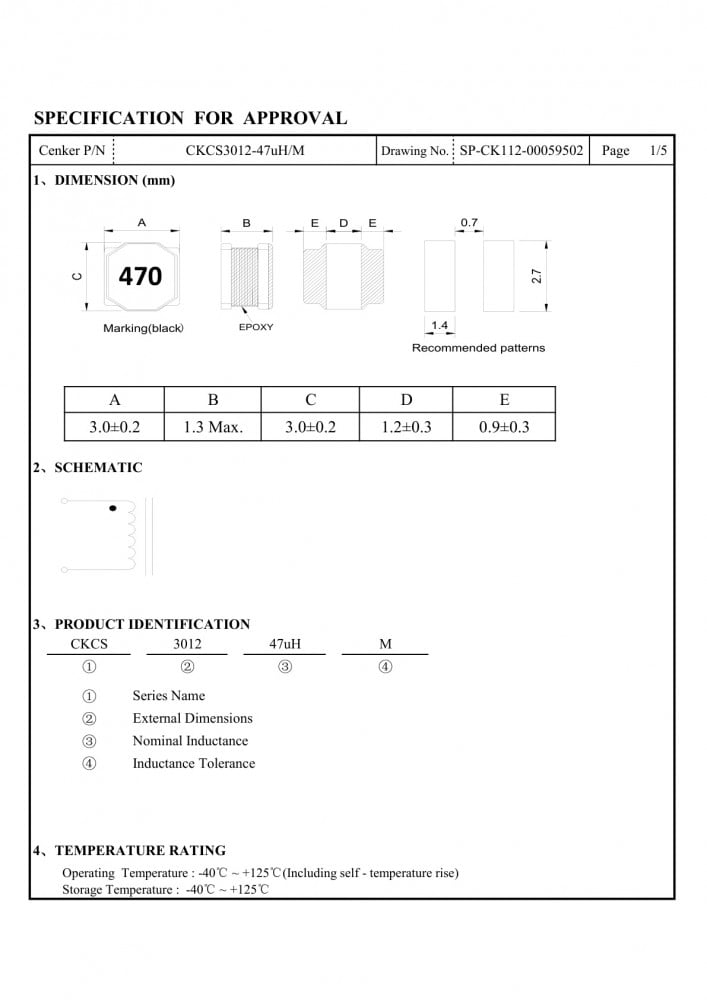 CKCS3012-47uH/M electrical specifications