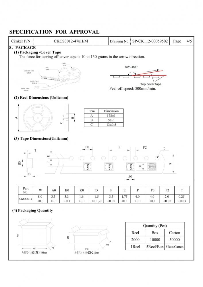 CKCS3012-47uH/M tape and reel