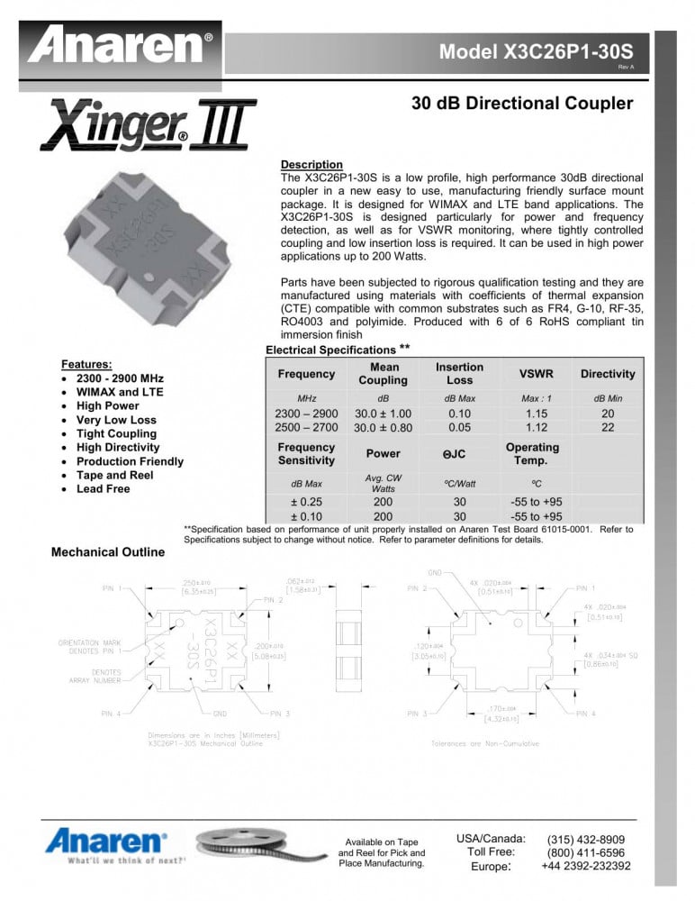 X3C26P1-30S datasheet page 1