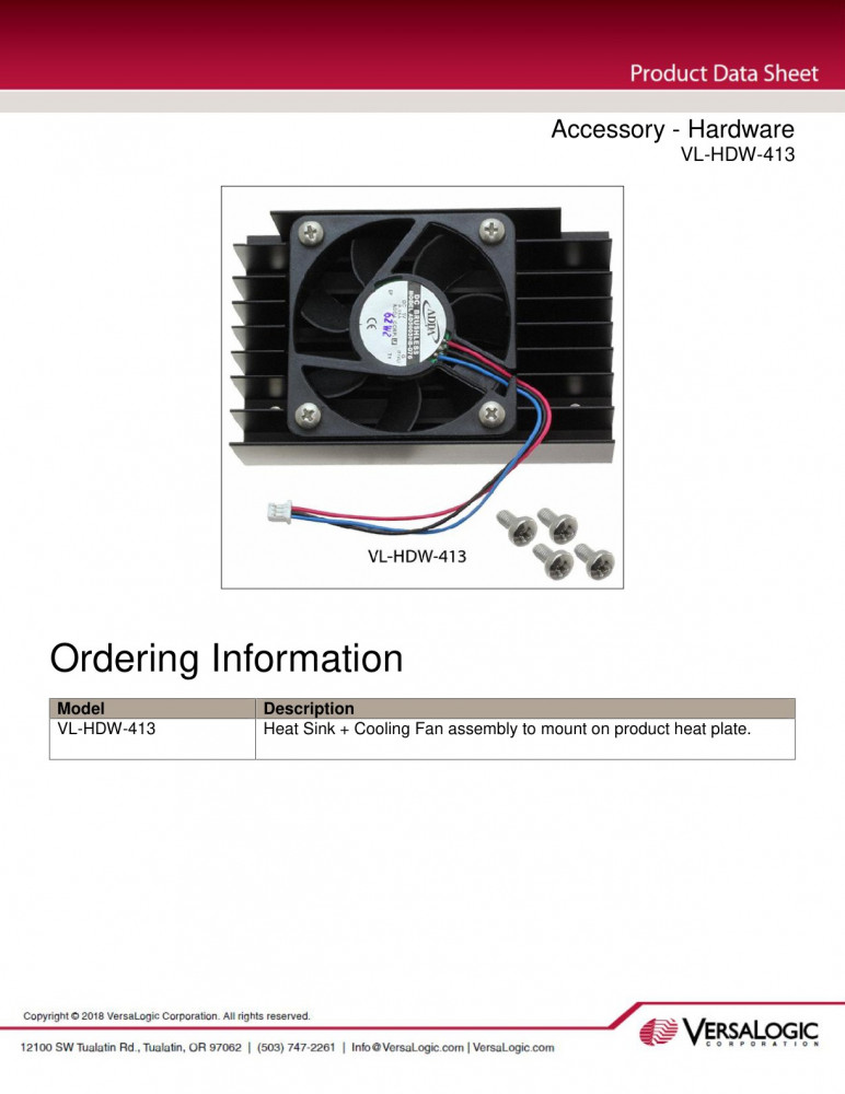 VL-HDW-413 heat sink and cooling fan assembly documentation image
