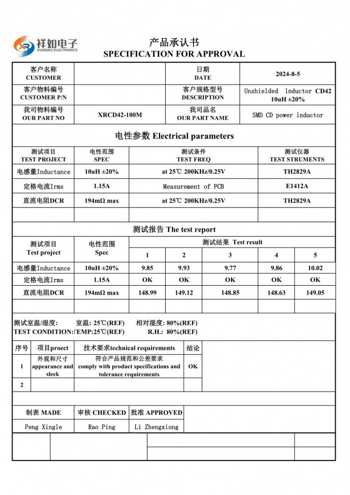 XRCD42-100M approval document, page 4