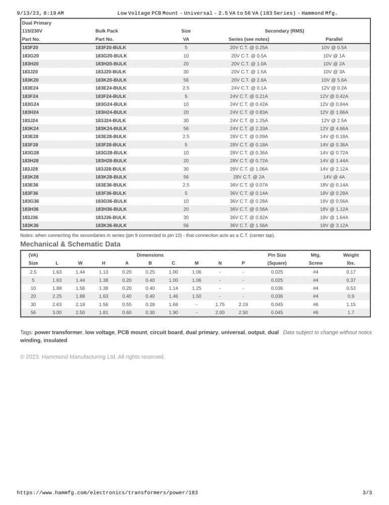 Hammond 183H12 technical document page 3