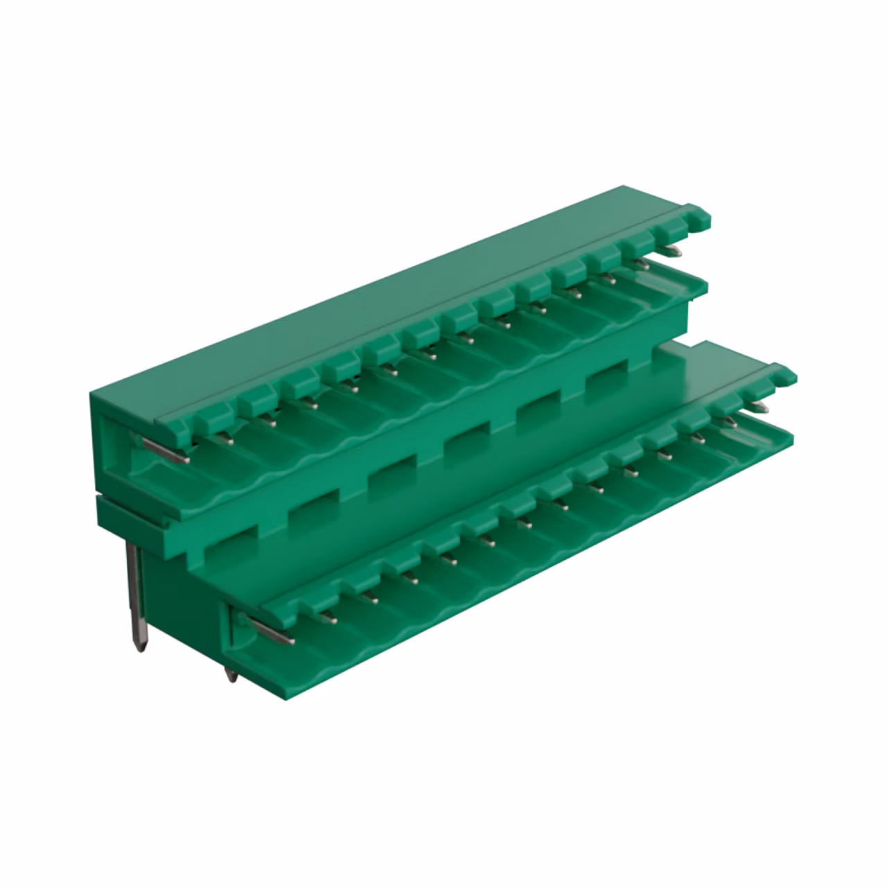5.00mm Pitch Eurostyle Horizontal Dual Level PCB Header, Open Ends, Green Housing, 28 Circuits for sale