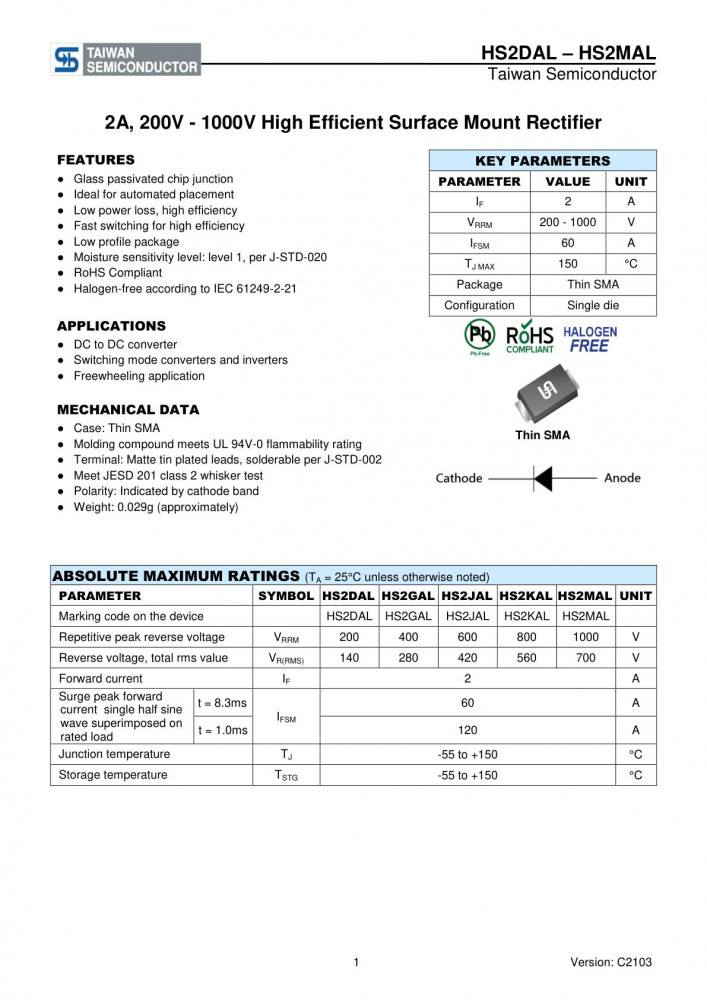 HS2GAL datasheet page 1