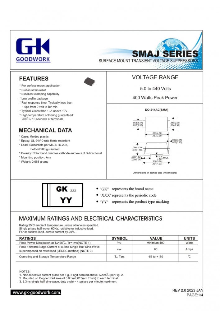 GOODWORK SMAJ40CA datasheet page 1