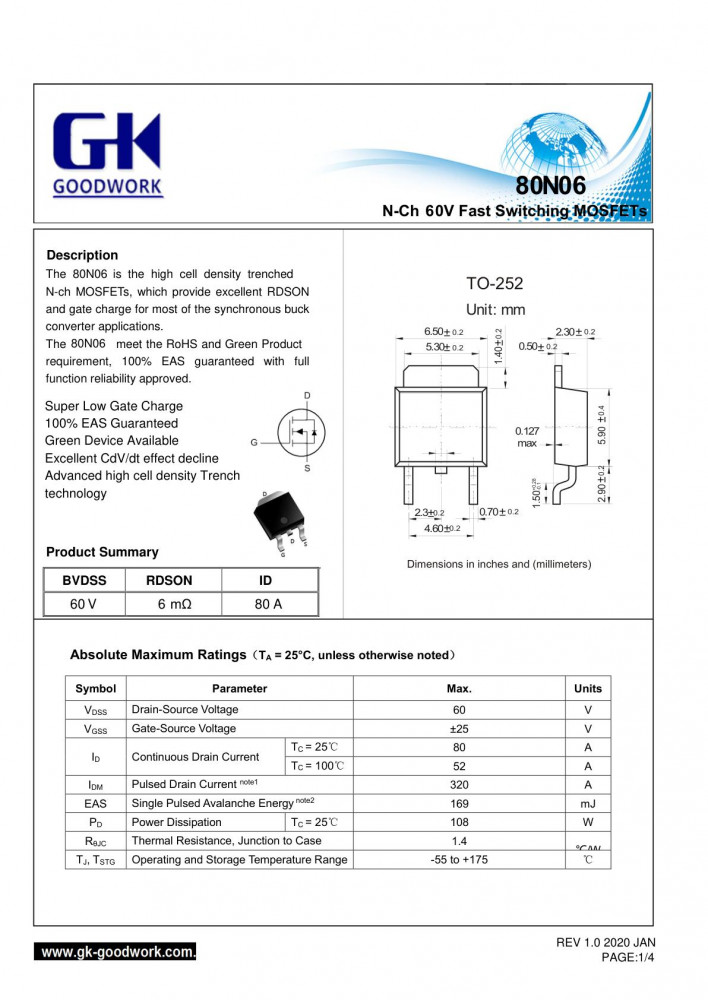 80N06 datasheet page 1